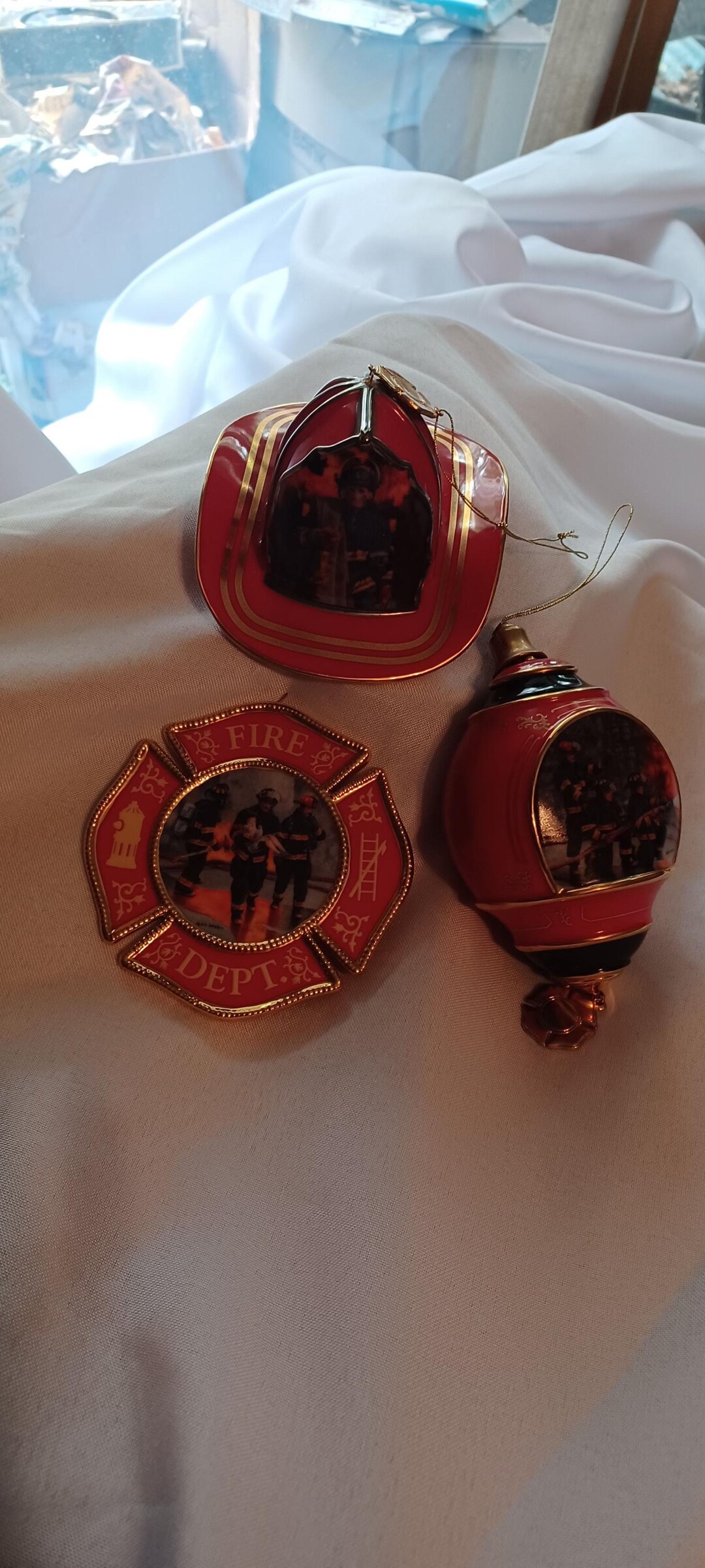 Fire Department Ornaments-bradford Exchange- Fire Hat - Fireman Badge ...
