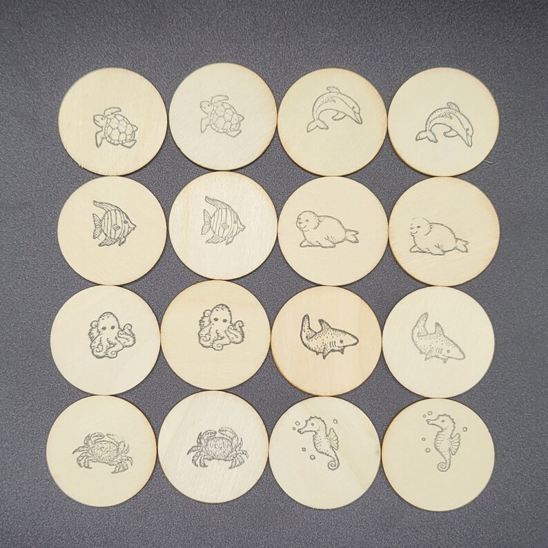 Under The Sea Make a Match Game Wooden Matching Game Memory | Etsy