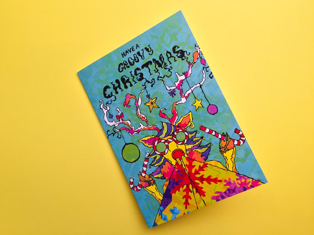 Groovy Rudolf Christmas Card: Illustrated Reindeer Greeting - Etsy