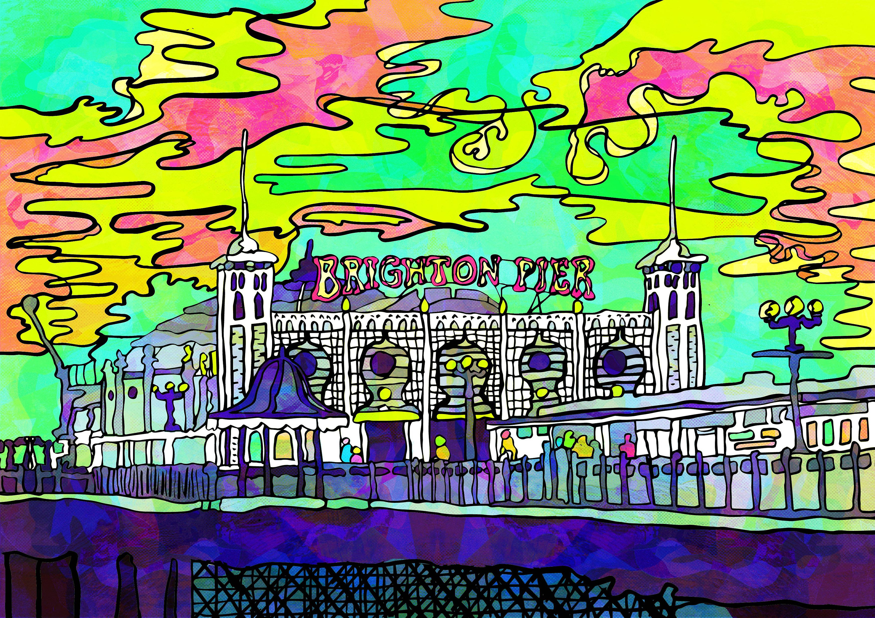 Brighton City Art Print Illustration of Brighton Palace Pier - Etsy UK