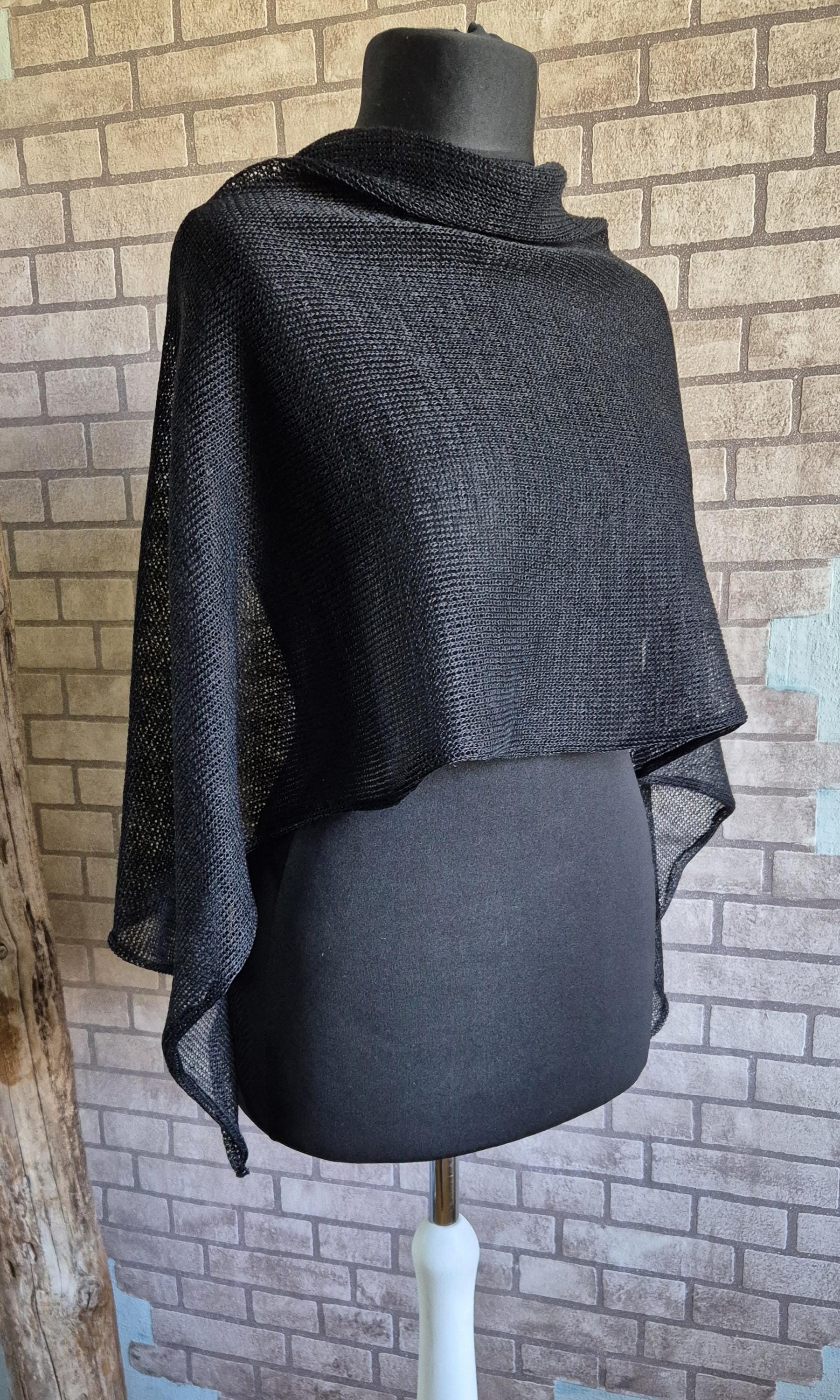 Cropped Linen Poncho, Versatile Poncho, Black Linen Top, Summer Wrap ...