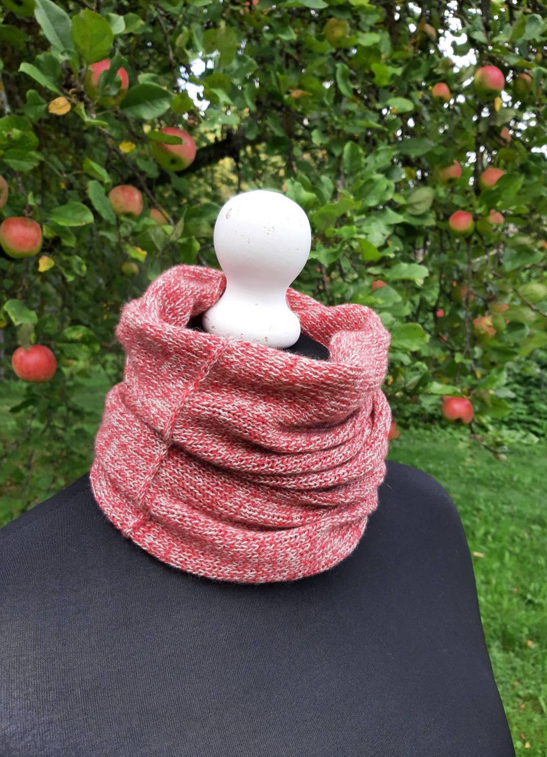 Cashmere Knitted Snood: Red Melange Wool Neck Warmer - Etsy