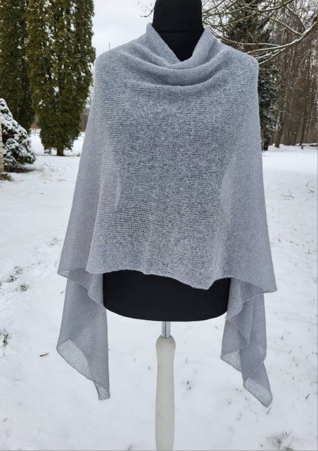 Poncho Alpaca Grey, Soft Warm Cape, Versatile Poncho, Asymmetric Women's Poncho, Evening Shawls ...