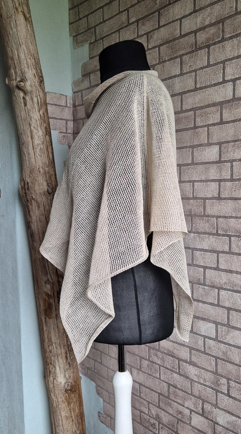Knitted Linen Poncho: Beige Summer Cover-up, Lightweight Cape - Etsy