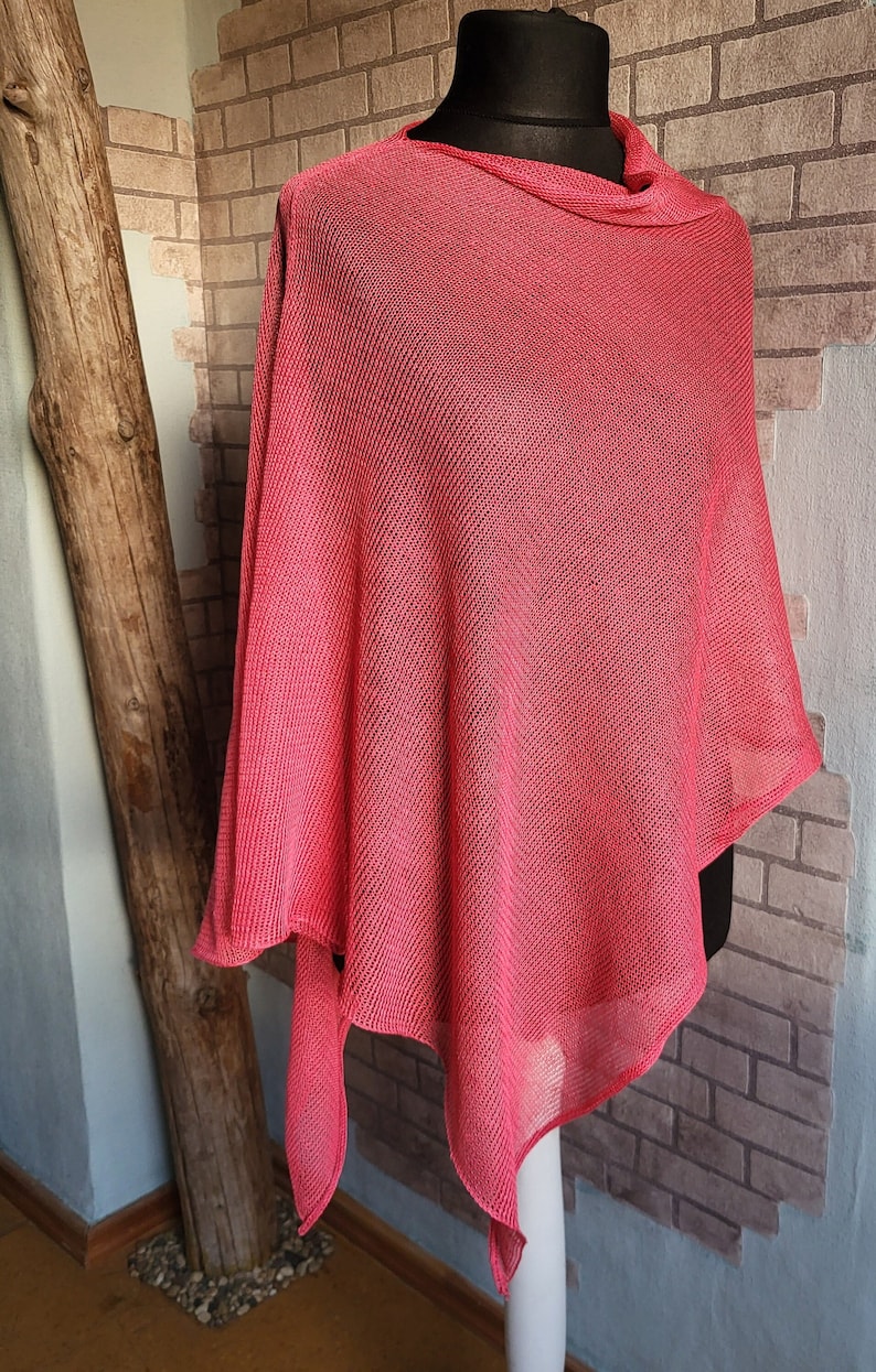 Lightweight Poncho, Linen Wrap, Sheer Poncho, Summer Poncho, Asymmetric Cape, Red Shawl, Evening ...