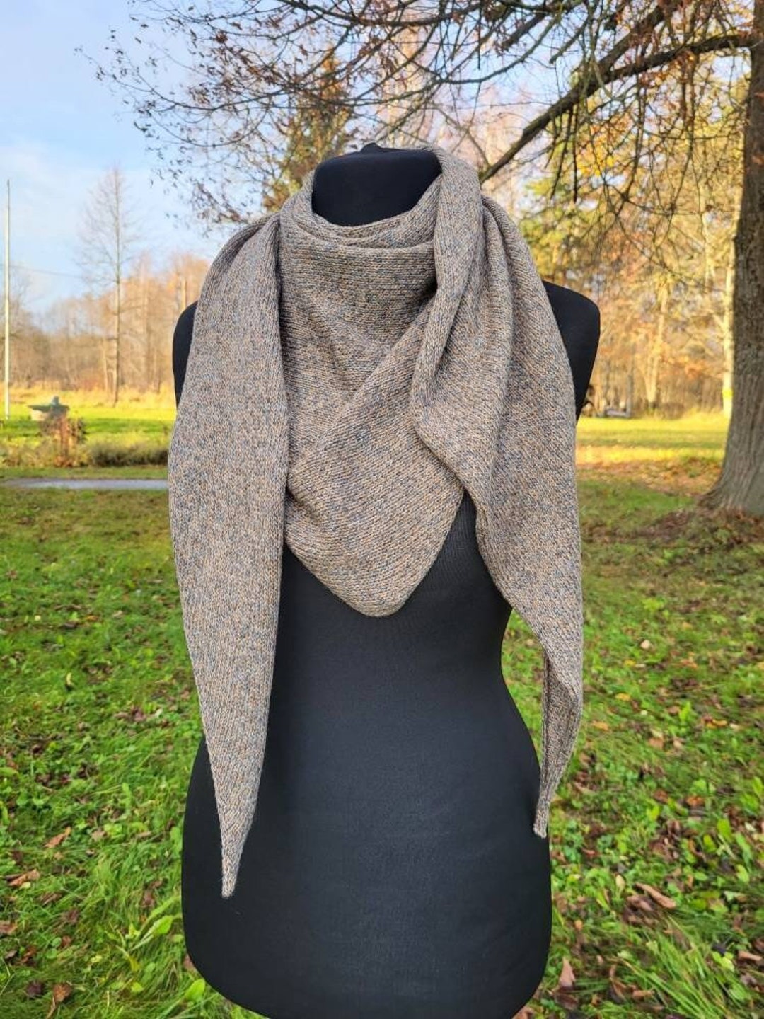 Triangle Scarf, Camel Wool Scarves, Beige Grey Wrap, Soft Warm Scarf ...