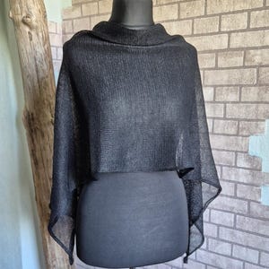 Cropped Linen Poncho, Versatile Poncho, Black Linen Top, Summer Wrap, Evening Shawls Wraps ...
