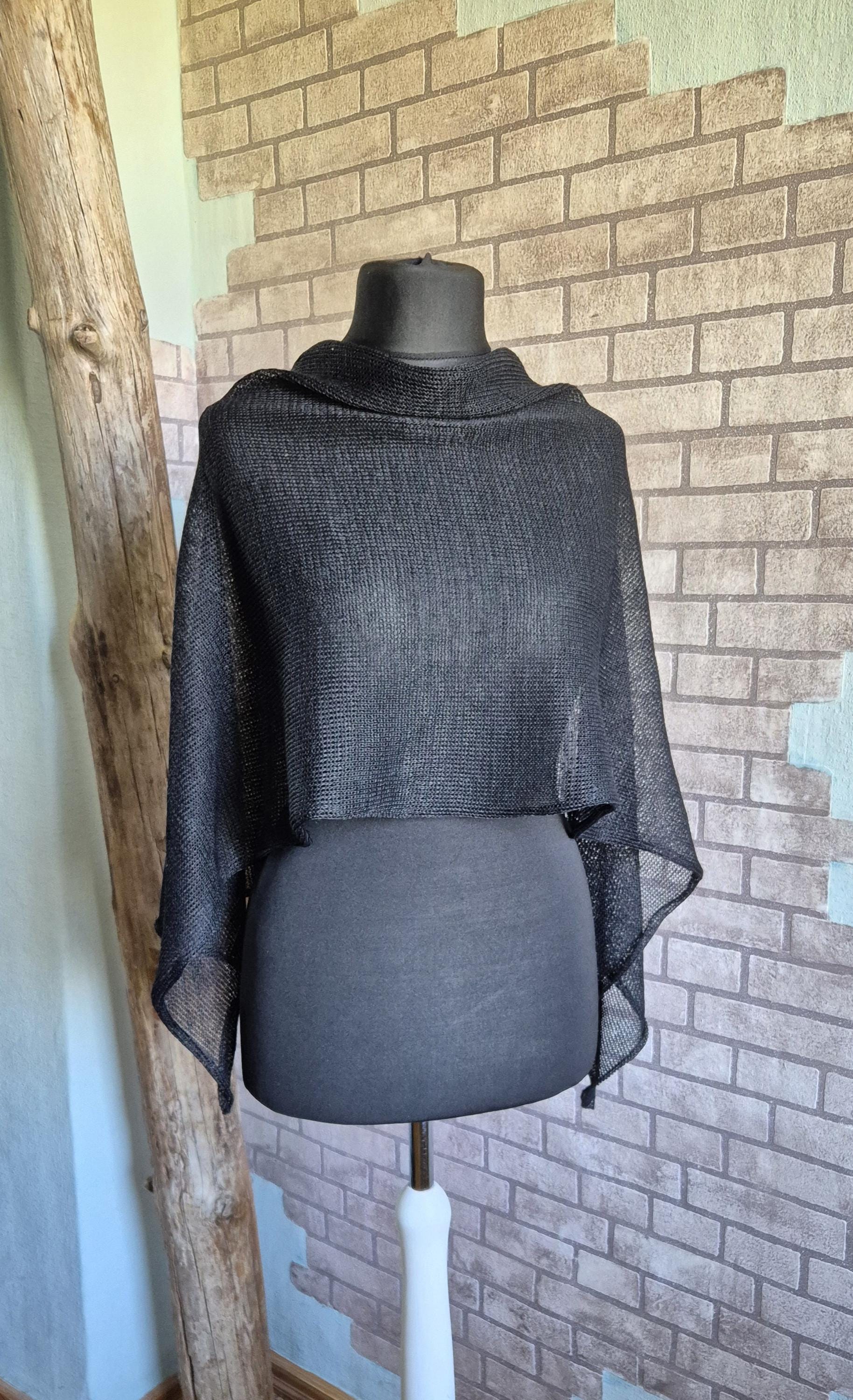 Cropped Linen Poncho, Versatile Poncho, Black Linen Top, Summer Wrap, Evening Shawls Wraps ...