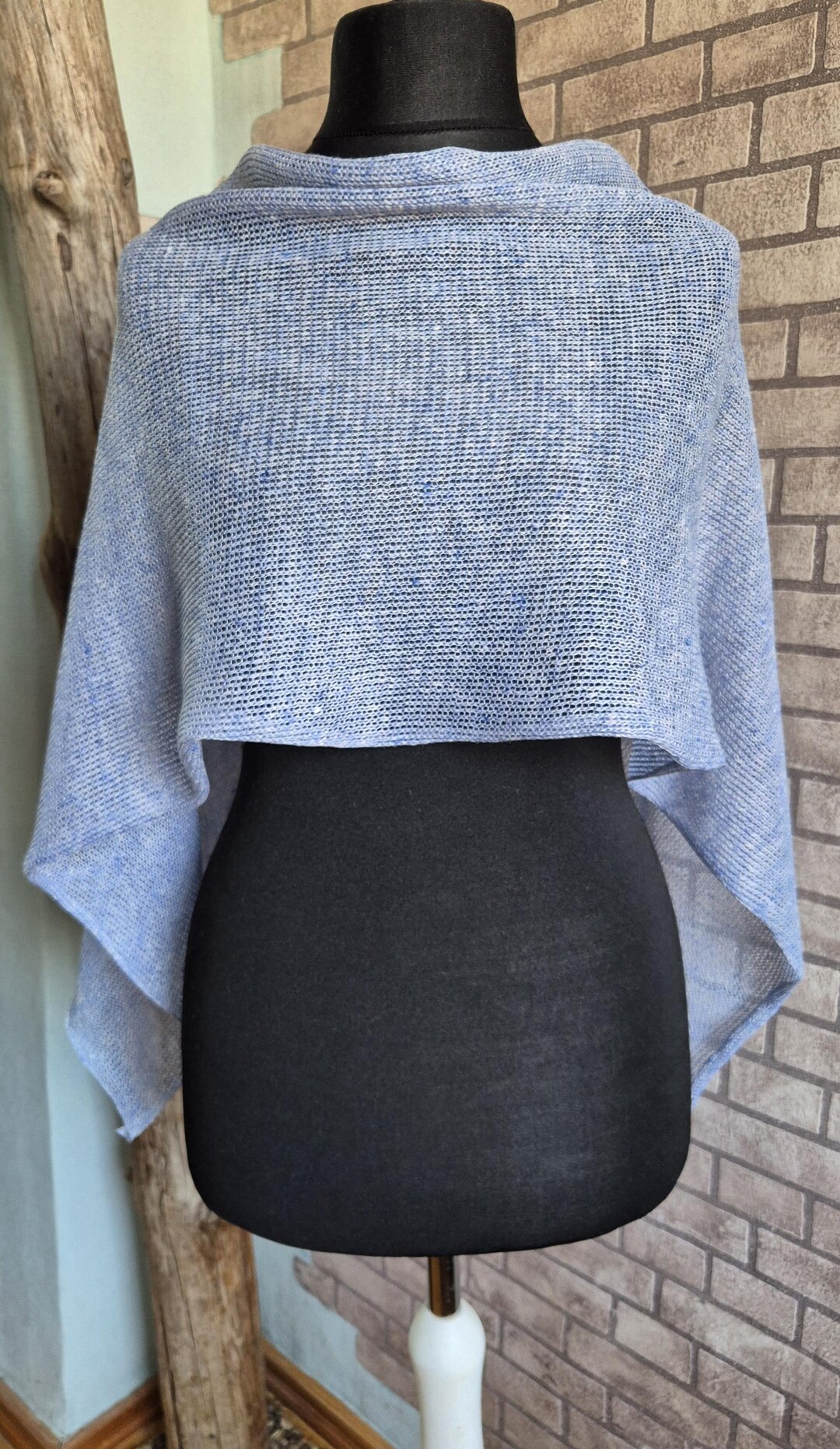 Cropped Poncho, Blue Linen Wrap, Lilac Ponchos, Summer Poncho, Women's ...