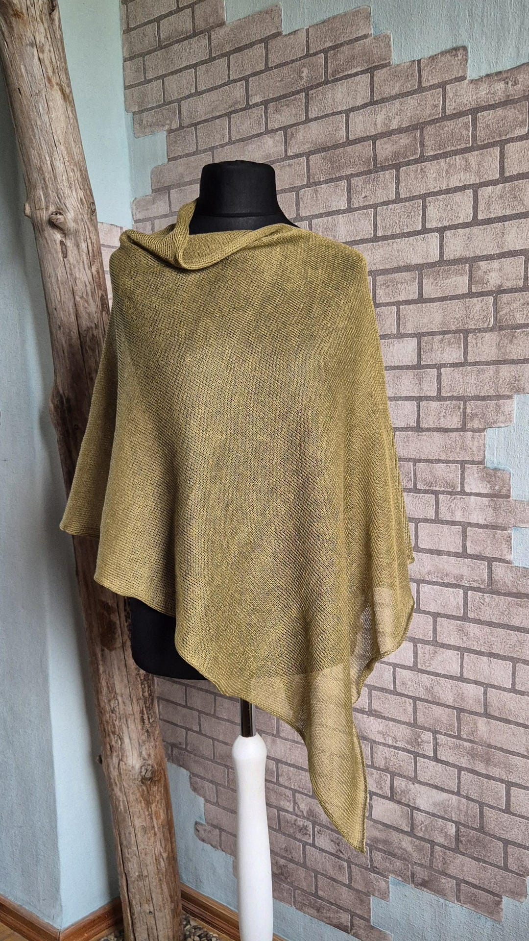 Summer Linen Poncho, Olive Green Wrap, Khaki Scarf, Evening Shawls ...
