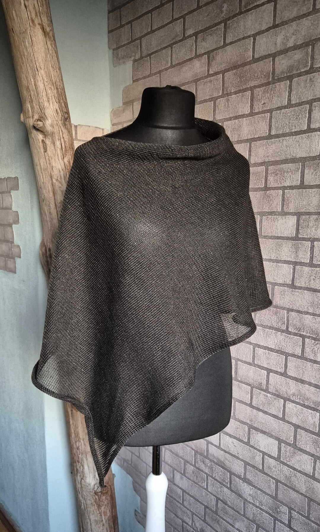 Summer Linen Poncho, Dark Brown Wrap, Versatile Shawl, Knitted Cape ...