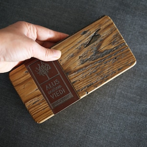 Set of 5 Handcrafted Reclaimed Pine Wood Check Presenter, Leather ...