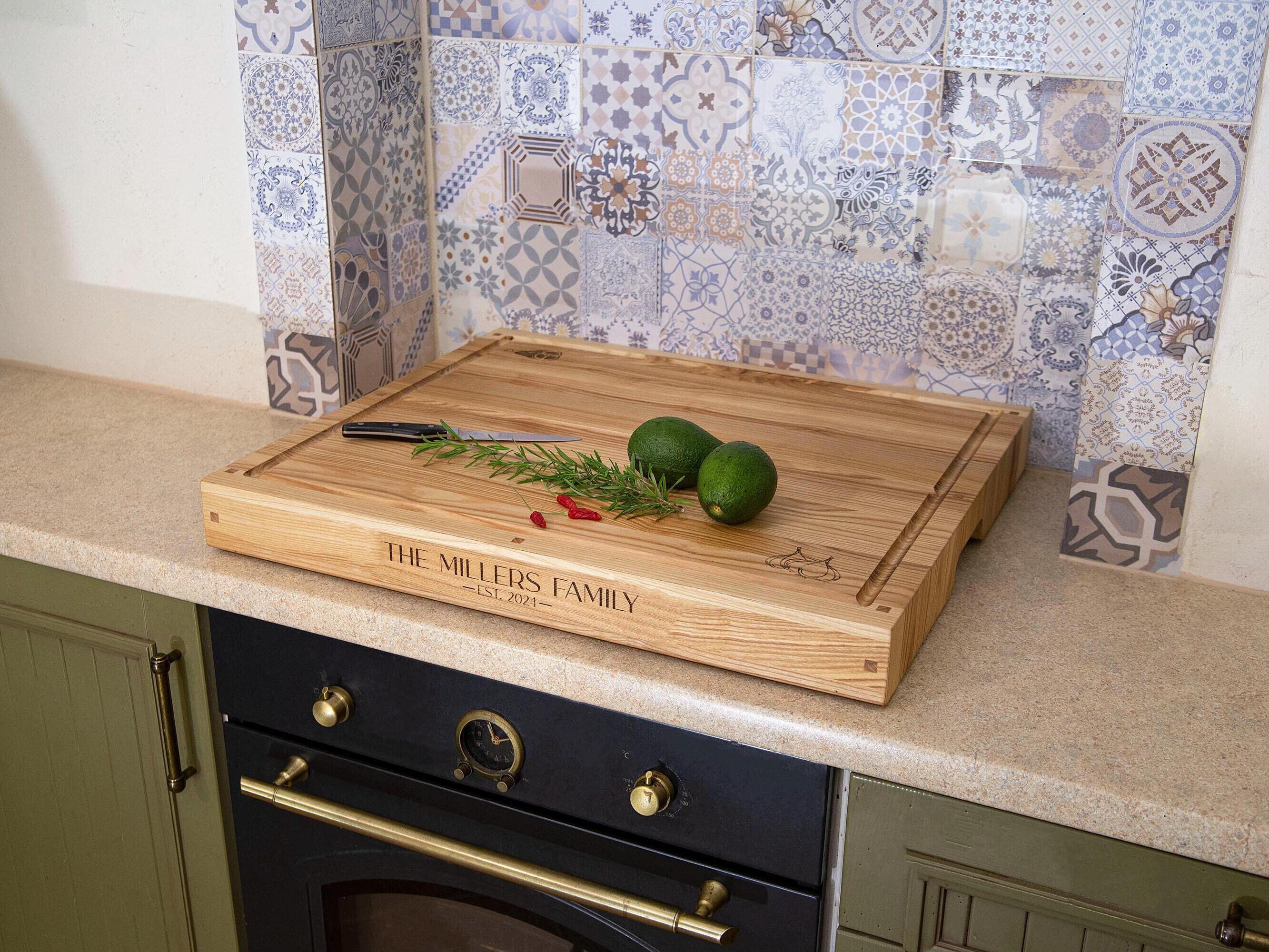 Personalized Ash Wood Hob Cover & Chopping Board: Engraved Cooker Top ...