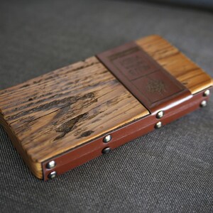 Set of 5 Handcrafted Reclaimed Pine Wood Check Presenter, Leather ...