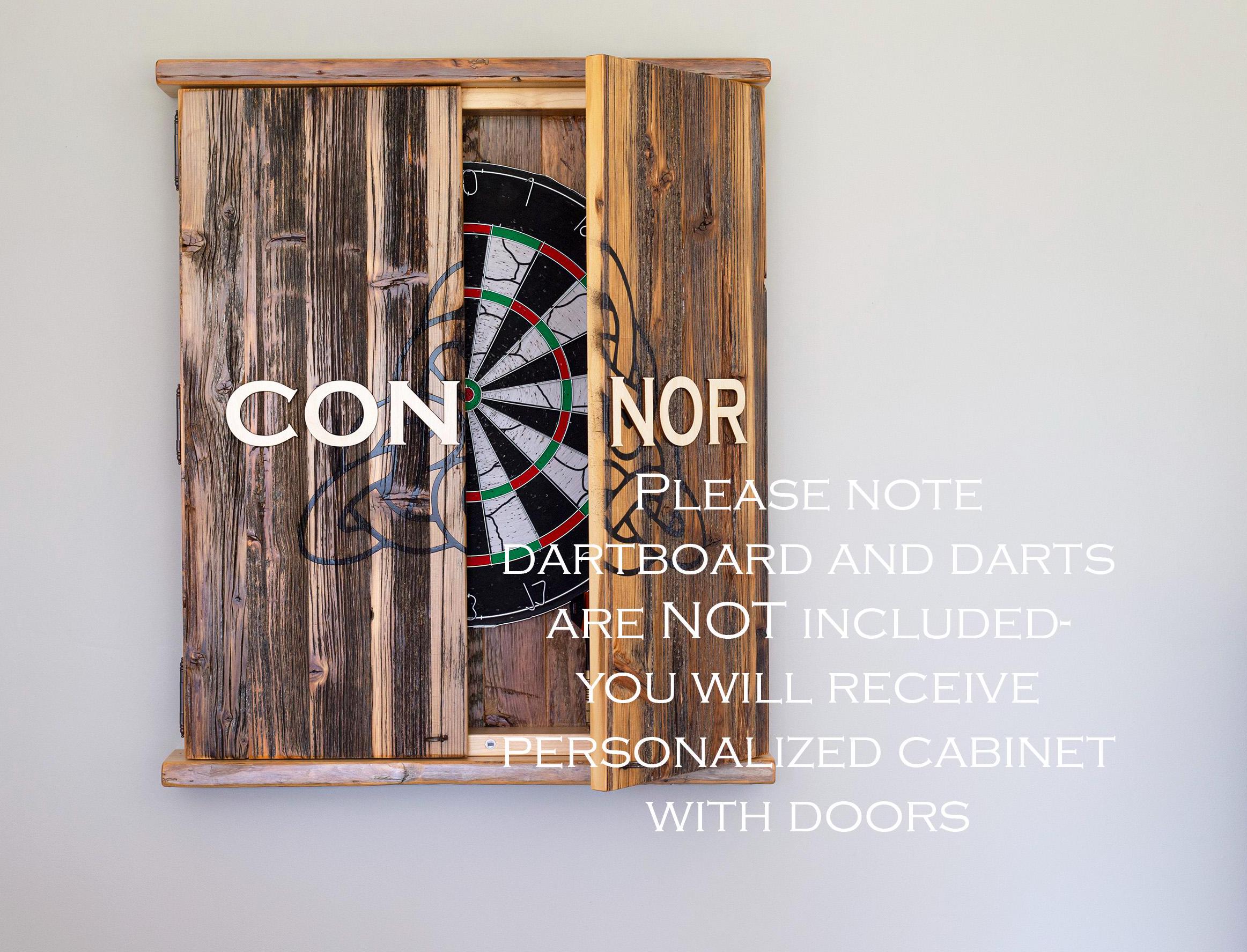 Personalized Dart Board Cabinet: Rustic Reclaimed Wood, Gameroom Decor ...