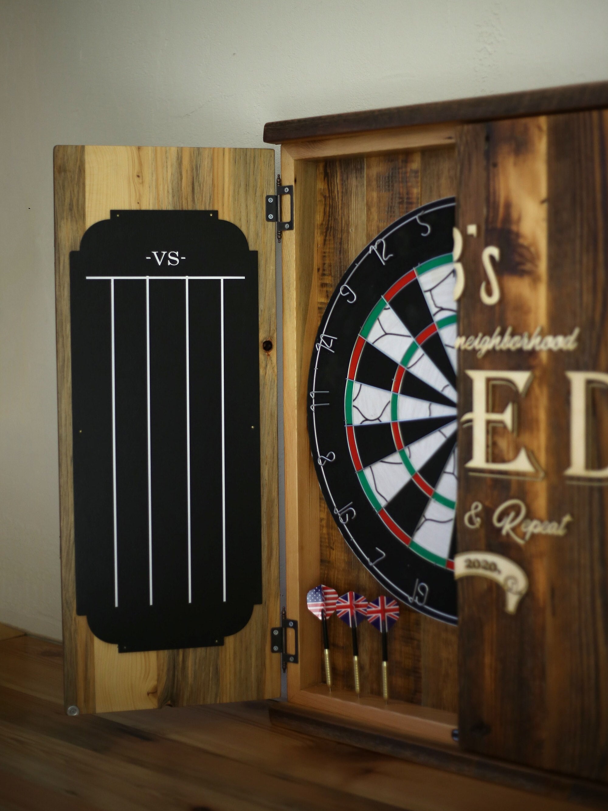 Personalized Dart Board Cabinet Reclaimed Wood Dart Board | Etsy