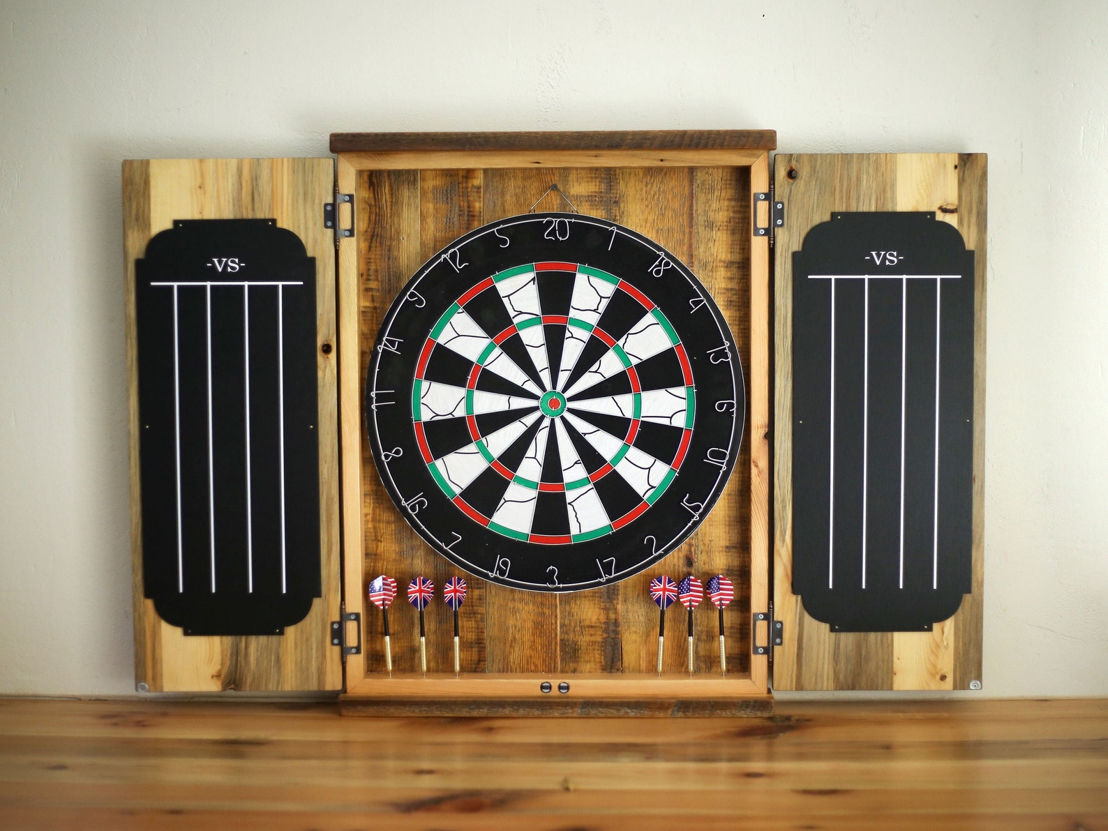 Personalized Reclaimed Pine Dart Board Cabinet: Rustic Custom Game Room ...