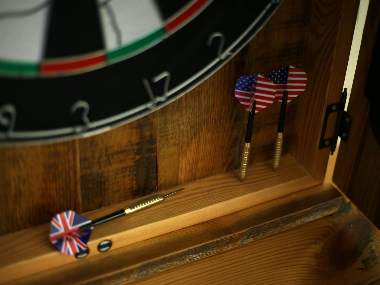 Personalized Reclaimed Pine Dart Board Cabinet: Rustic Custom Game Room ...