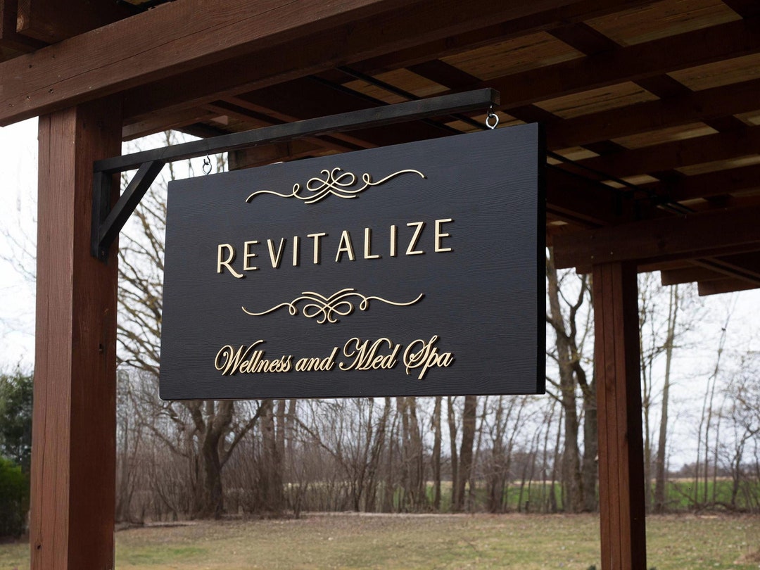 Custom Wood Business Sign: Black & Gold 3D Logo, Waterproof Outdoor ...