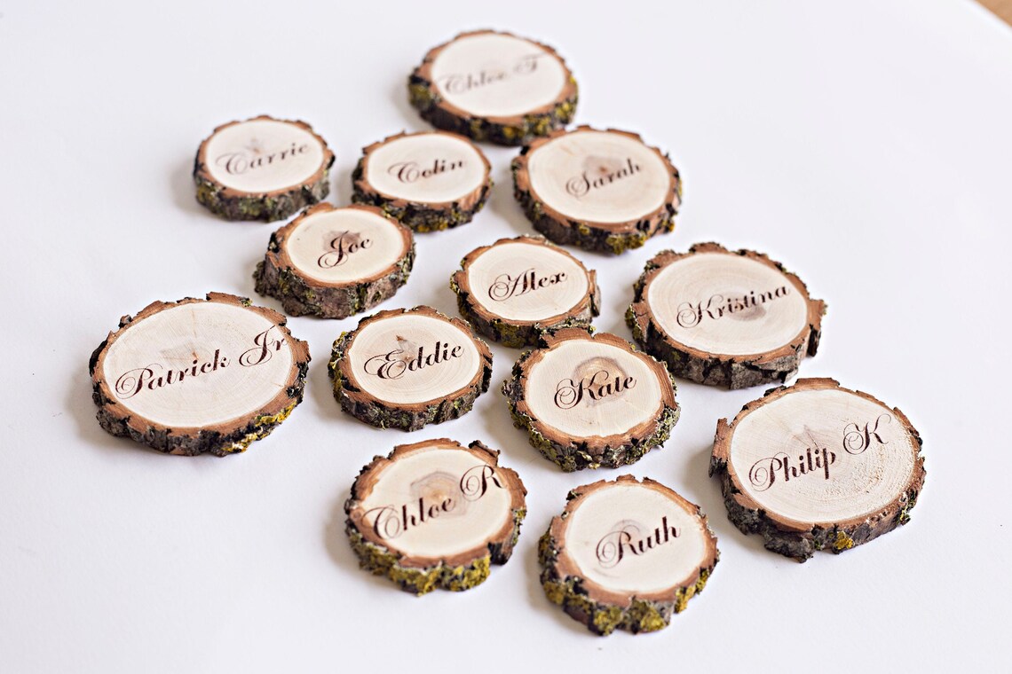 70 Ink Printed on Wood Place Cards Wedding Name Card Wood | Etsy