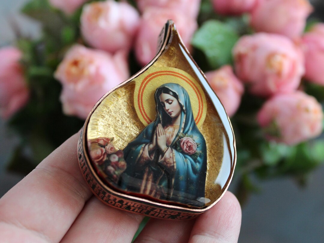 Virgin Mary Praying Pocket Icon : Catholic Gift, Copper Frame Travel ...
