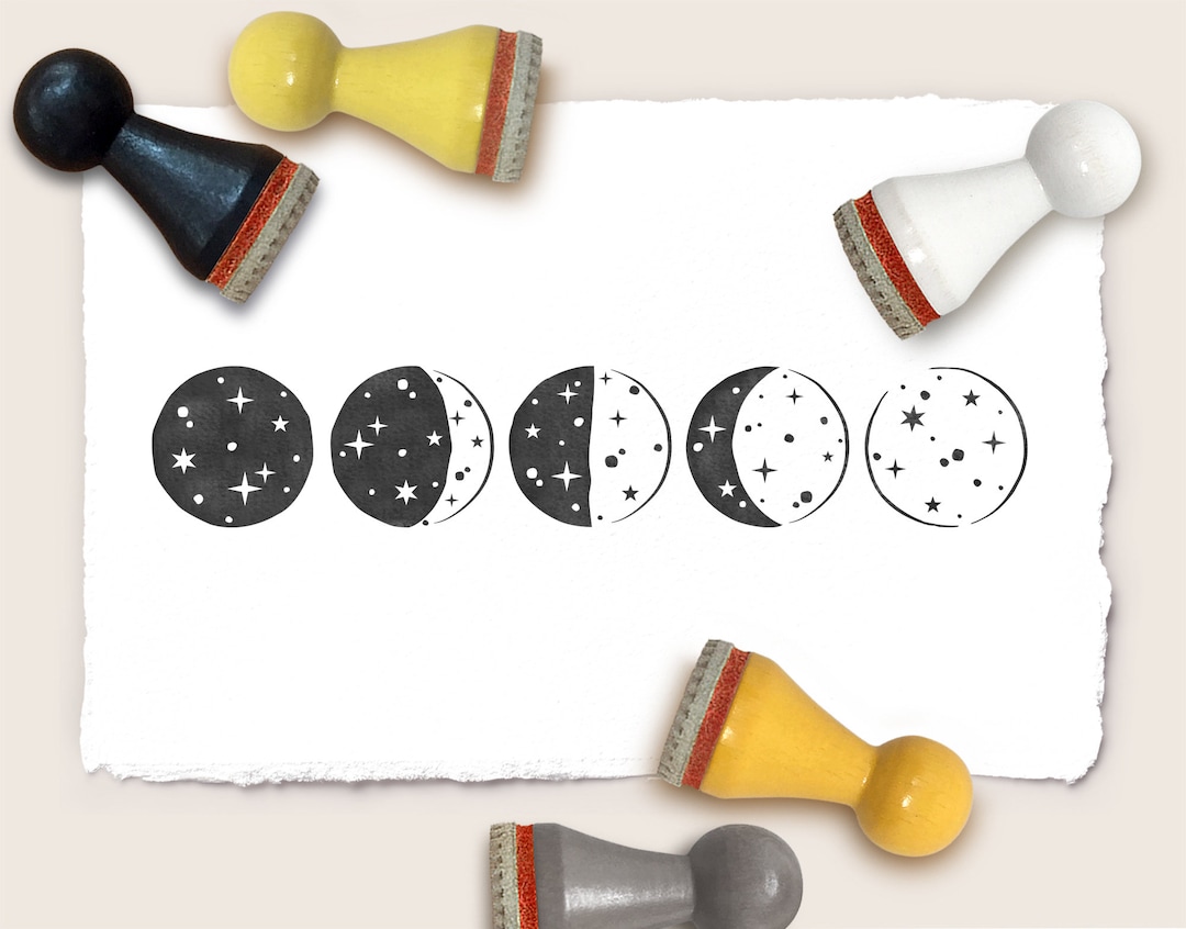 5 Mini Rubber Stamps MOON PHASES / Set of Five / ∅ 15 Mm / 0.59 Inches ...