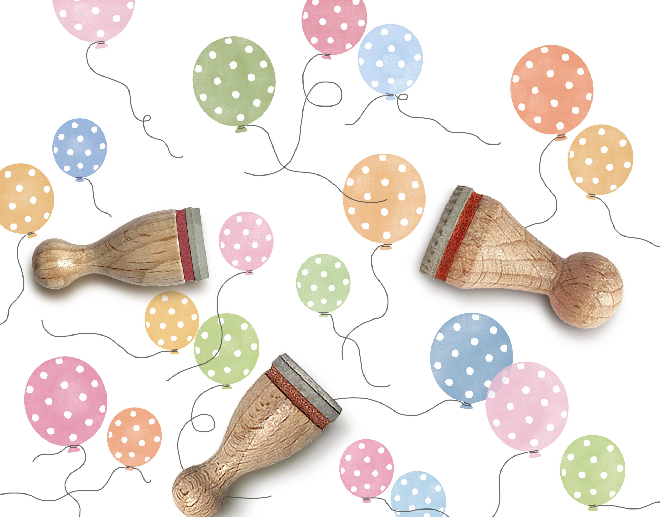 Mini Rubber Stamp Set POLKA-DOT BALLOONS Ø 15mm / 12mm / 10mm / Set of ...