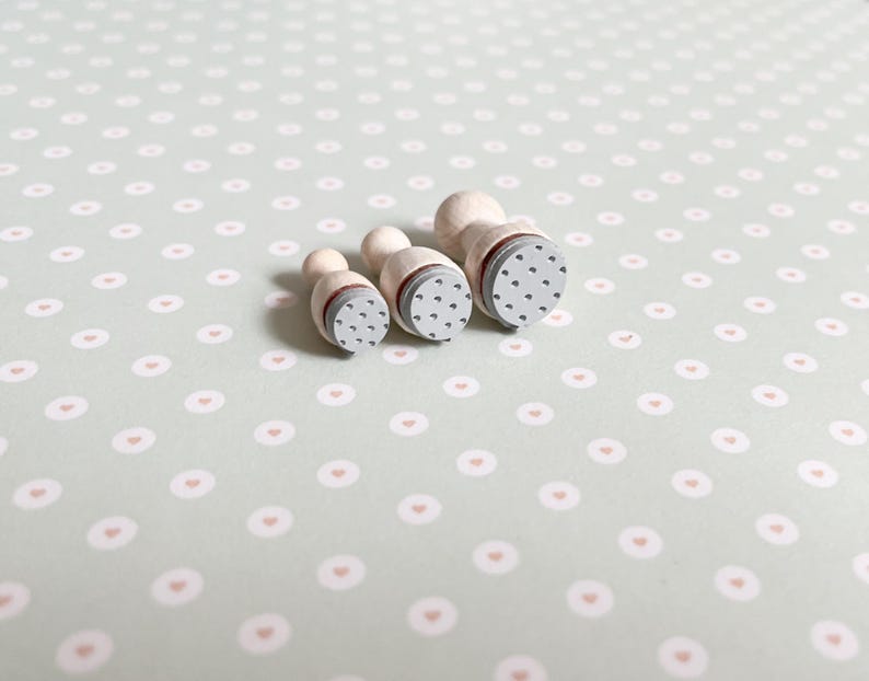 Mini Rubber Stamp Set POLKA-DOT BALLOONS Ø 15mm / 12mm / 10mm / Set of ...