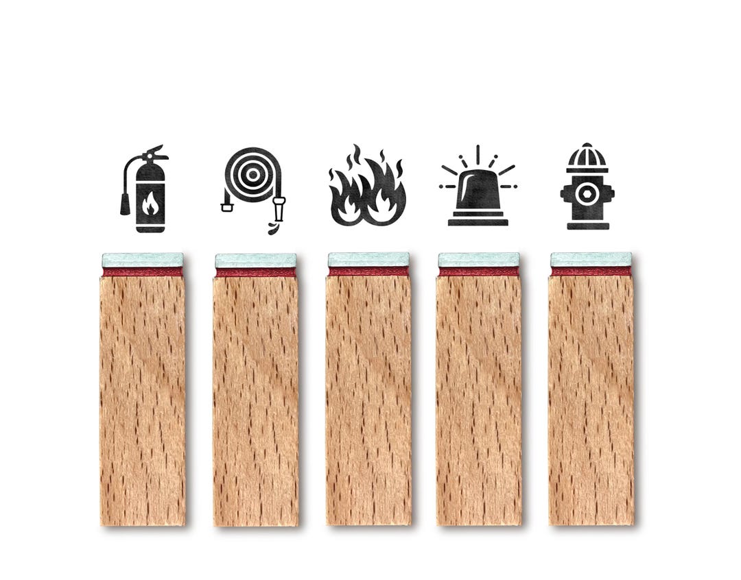 Mini Rubber Stamp Set FIRE DEPARTMENT ICONS 12mm | Set of Five Stamps ...