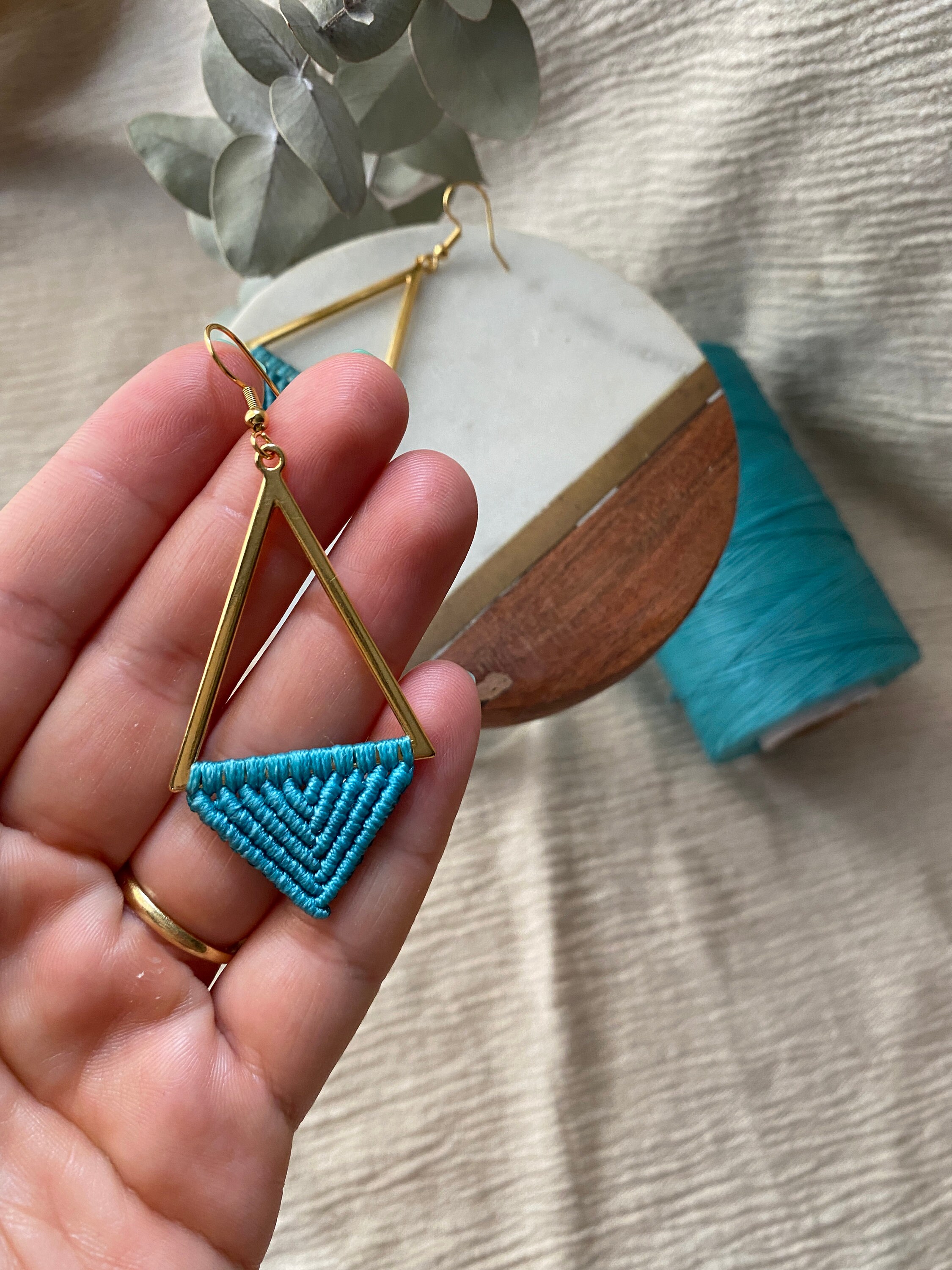 Geometric Triangle Macrame Earrings - Etsy