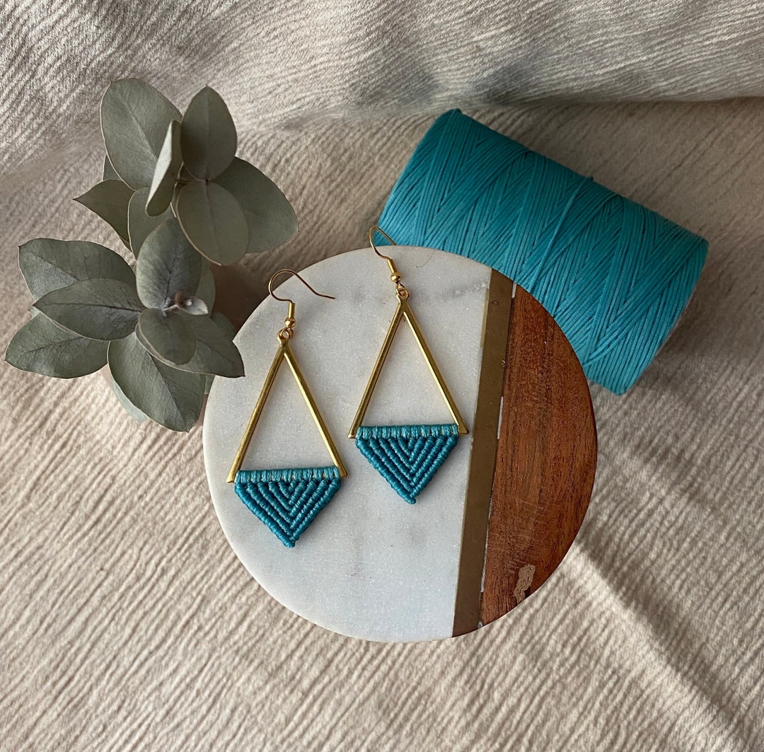 Geometric Triangle Macrame Earrings - Etsy