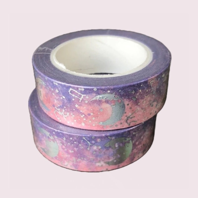 Phases of the Moon Washi Tape With Silver Foil Purple and Pink Space ...
