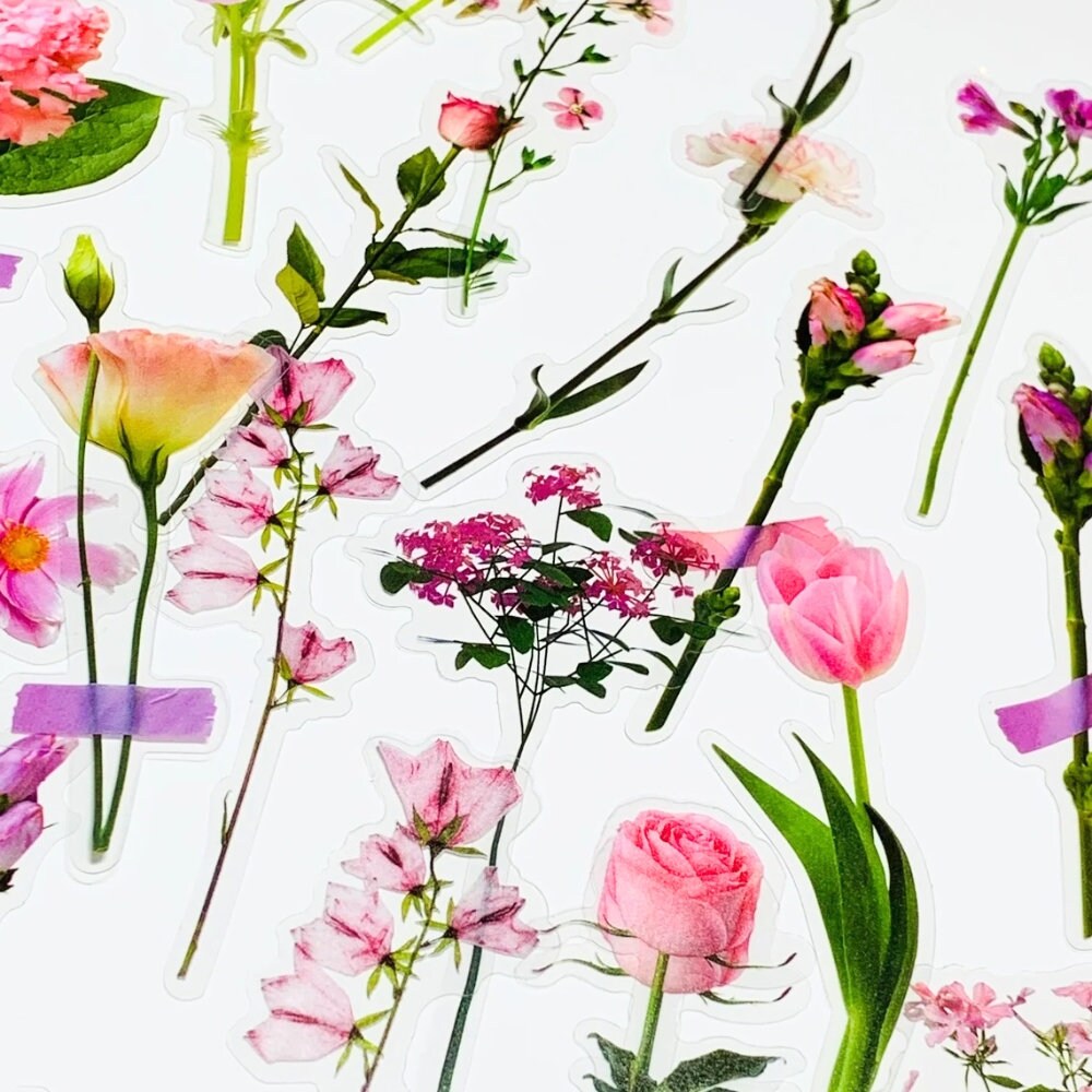 40 Pink Flower Stickers - Roses, Tulips, Carnations - Flake Stickers ...