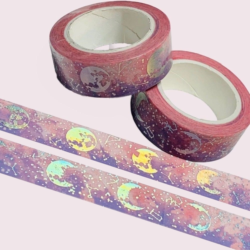 Phases of the Moon Washi Tape With Silver Foil Purple and Pink Space ...
