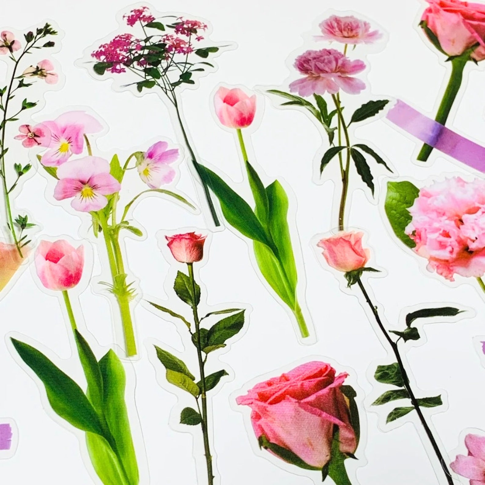 40 Pink Flower Stickers - Roses, Tulips, Carnations - Flake Stickers ...