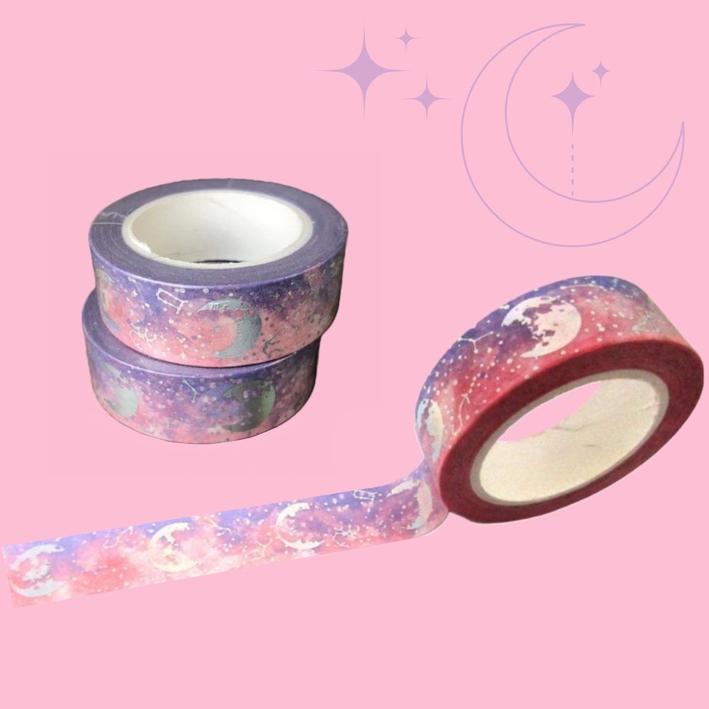 Phases of the Moon Washi Tape With Silver Foil Purple and Pink Space ...