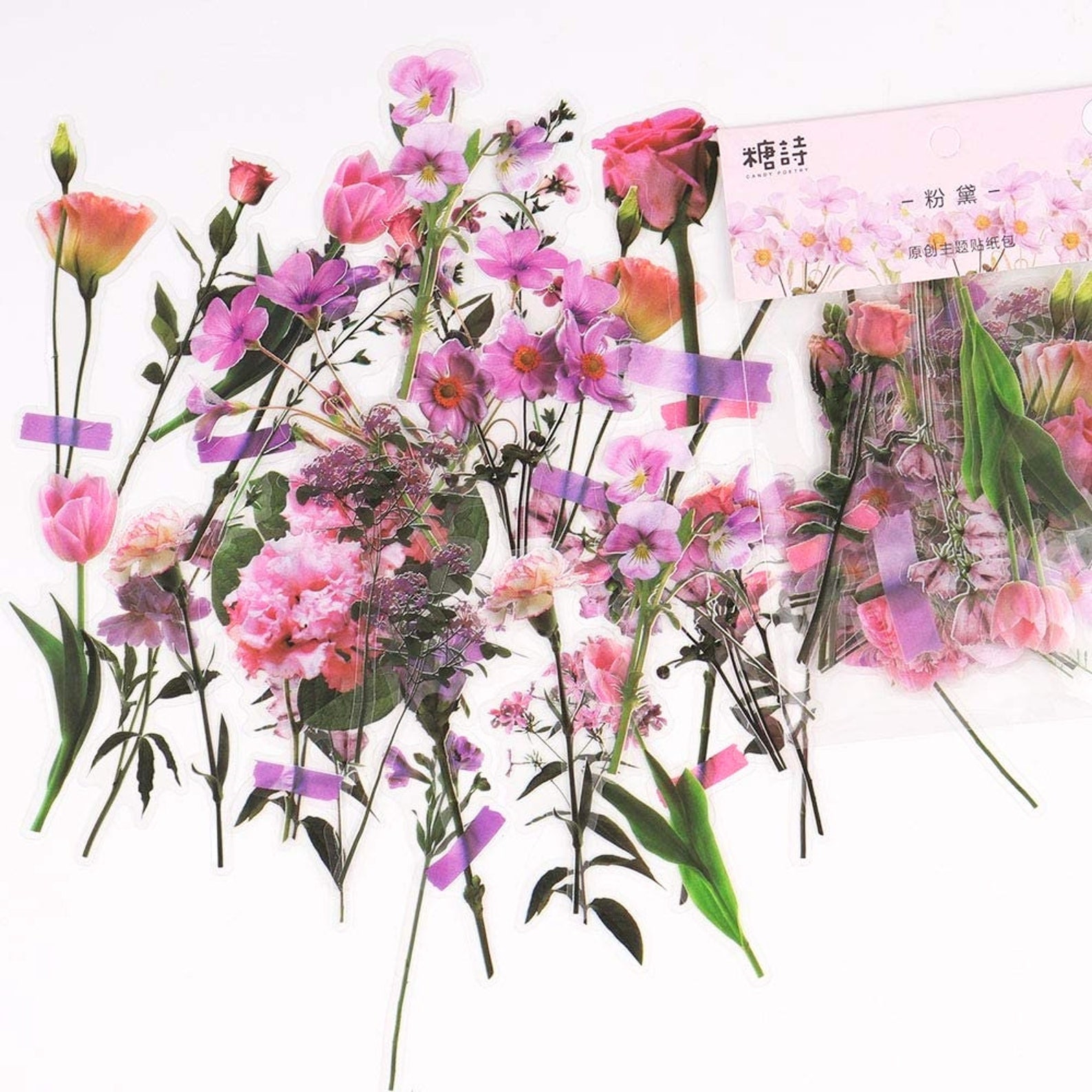 40 Pink Flower Stickers - Roses, Tulips, Carnations - Flake Stickers ...