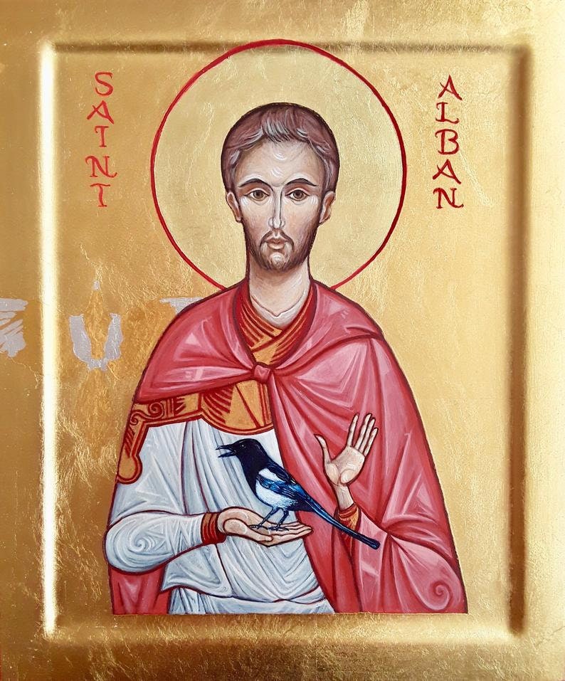 Saint Alban religious icon with two magpies. A Giclee art | Etsy