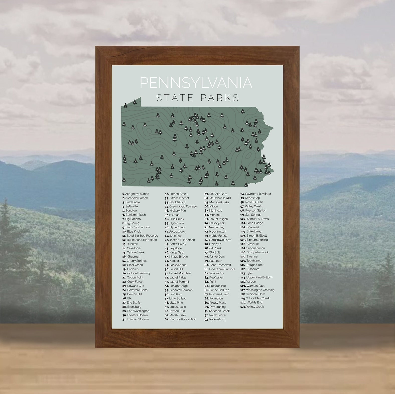 Pennsylvania State Park Map Pennsylvania Map, Hiking Gift, Pennsylvania ...