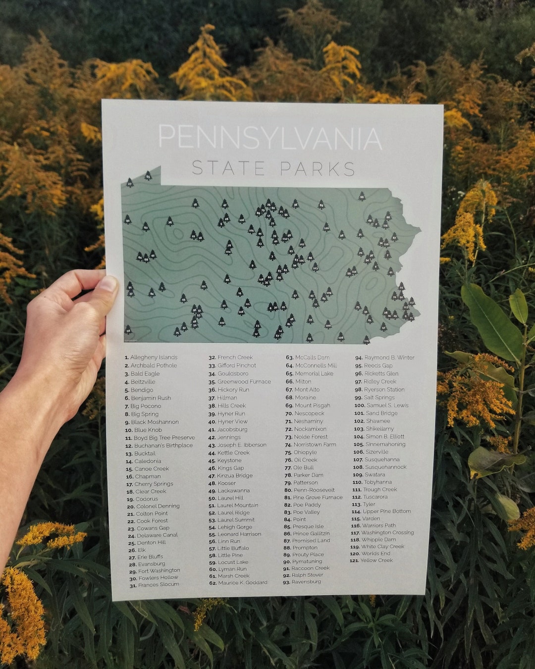 Pennsylvania State Park Map Pennsylvania Map Hiking Gift - Etsy