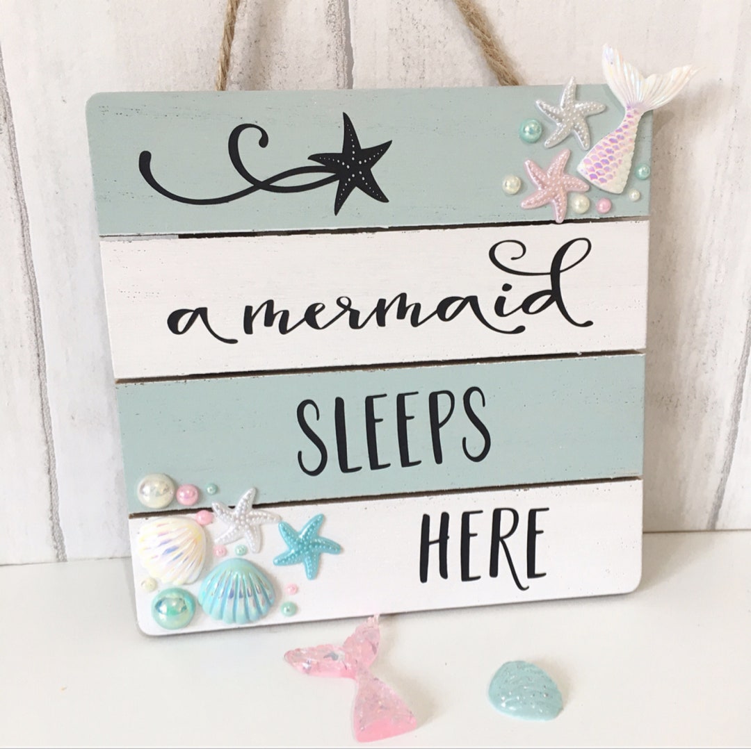 Wooden Mermaid Plaque, Mermaid Bedroom Sign, Mermaid Sleeps Here ...