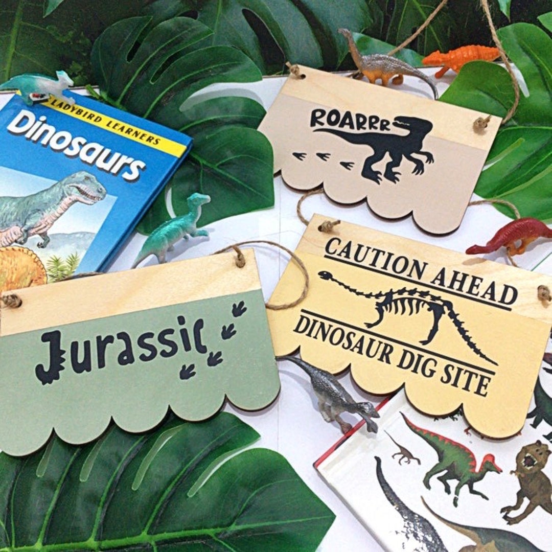 Wooden Dinosaur Signs, Hanging Wall Plaques, Dinosaur Bedroom Decor ...