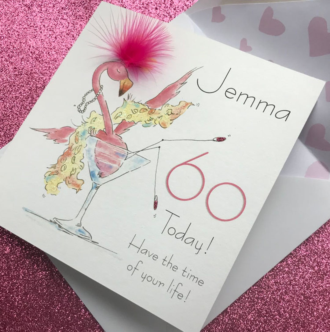 60th Birthday Card - Personalised 60th Birthday Card- 60th Flamingo ...