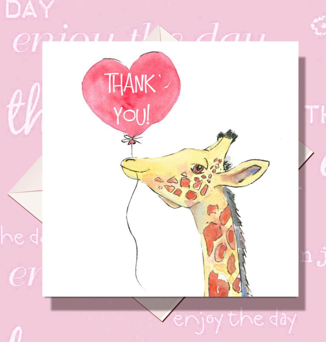 Giraffe Thank You Card, Watercolor Animal Design - Etsy