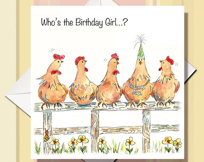 Chicken Birthday Card Girlie Birthday Card Chicken Card Birthday Girl ...