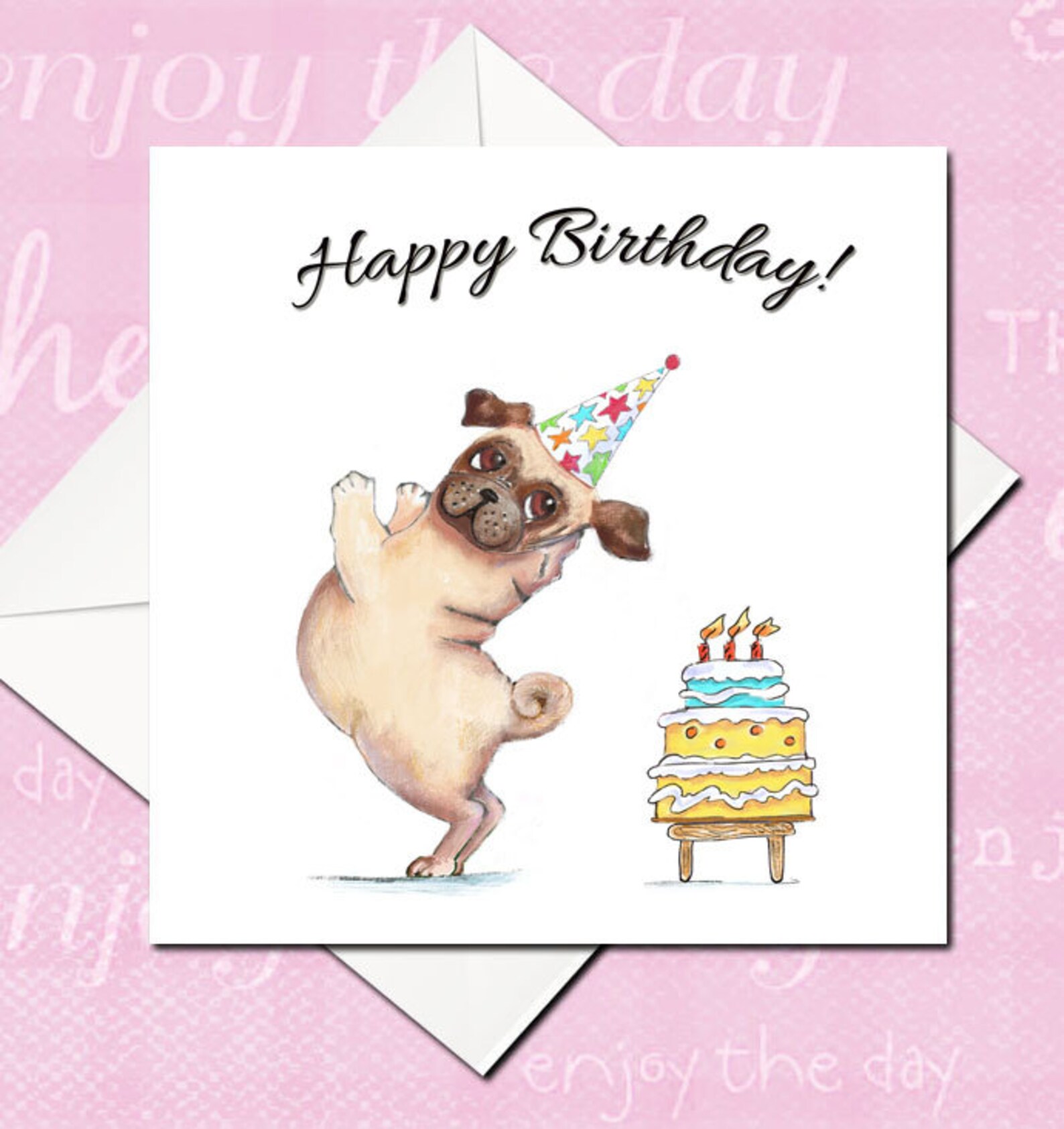 Pug Birthday Card Pug Card Cute Pug Card Dog Card Dog - Etsy UK