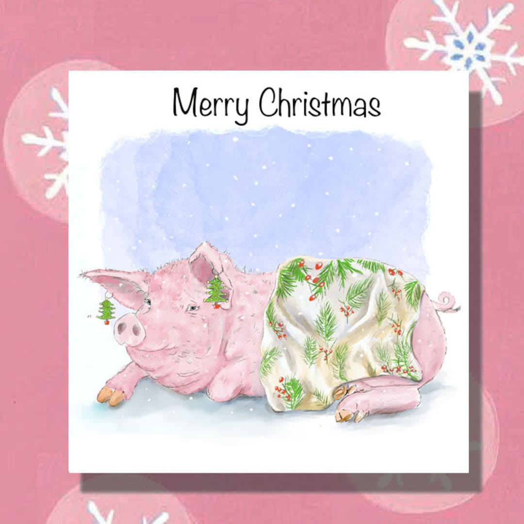 Christmas Pig Card Xmas Pig Card Happy Holidays Card Flying - Etsy