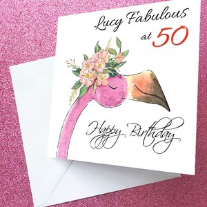 50th Card 50th Birthday Card 50th Flamingo Card 50th Birthday Card for ...