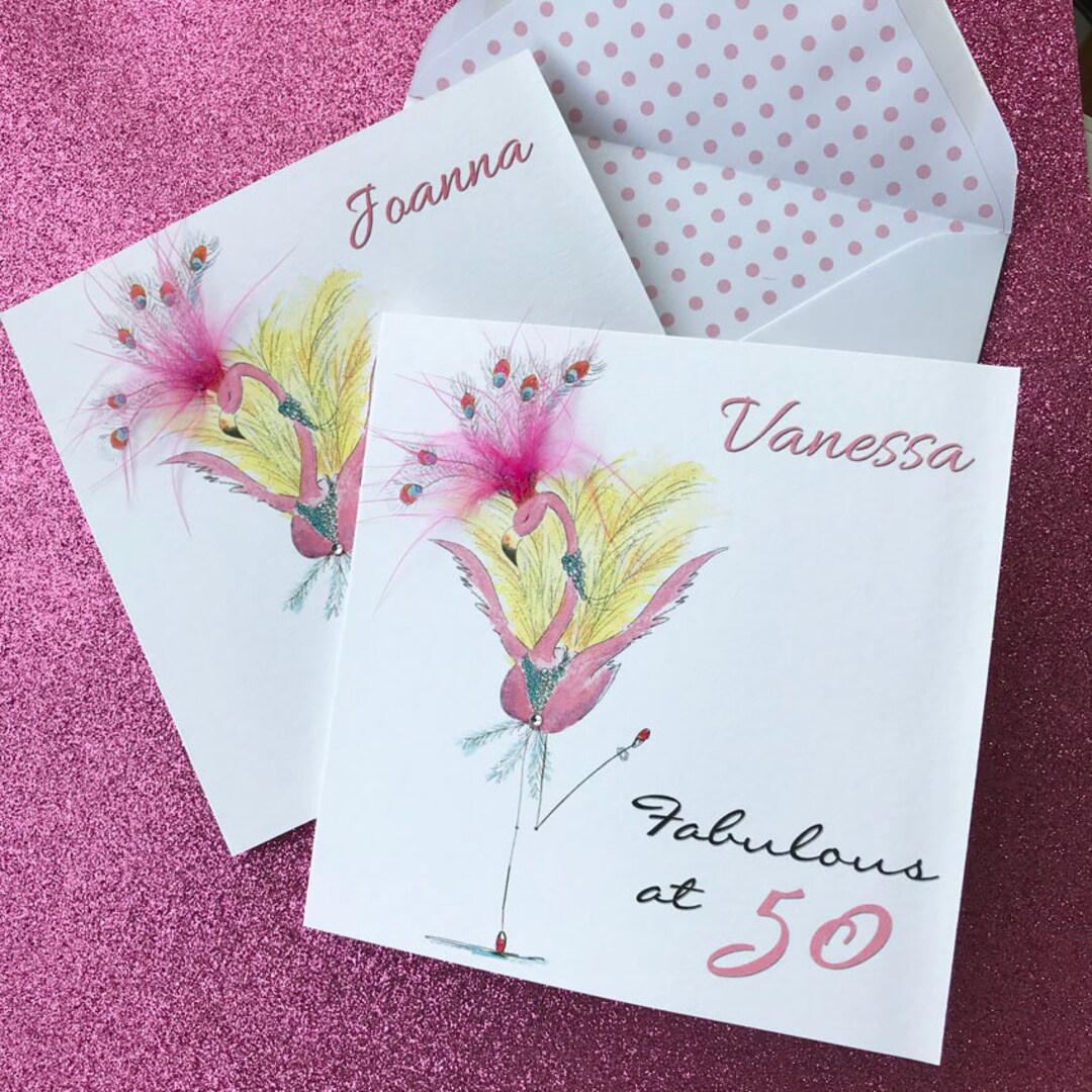 50th Birthday Card - 50th Flamingo Card - 50th Birthday Card for Women ...