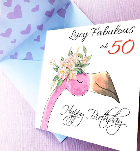 50th Card 50th Birthday Card 50th Flamingo Card 50th | Etsy